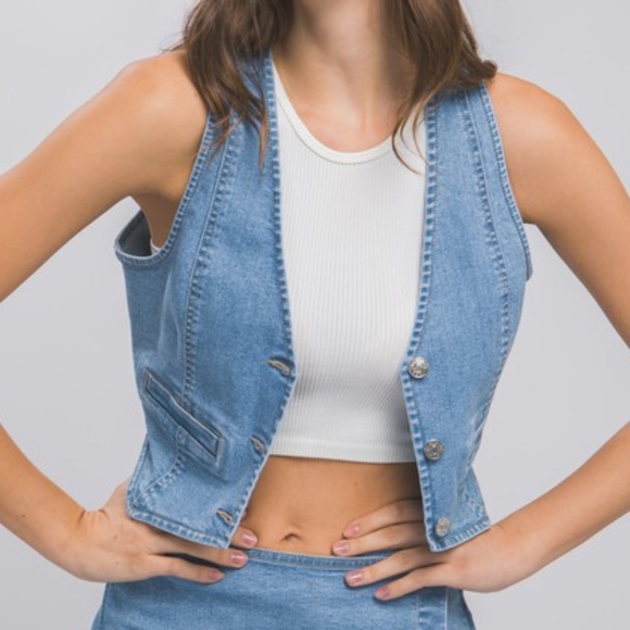 Jackets & Coats | 40 Light Wash Button Up Denim Crop Vest | Poshmark